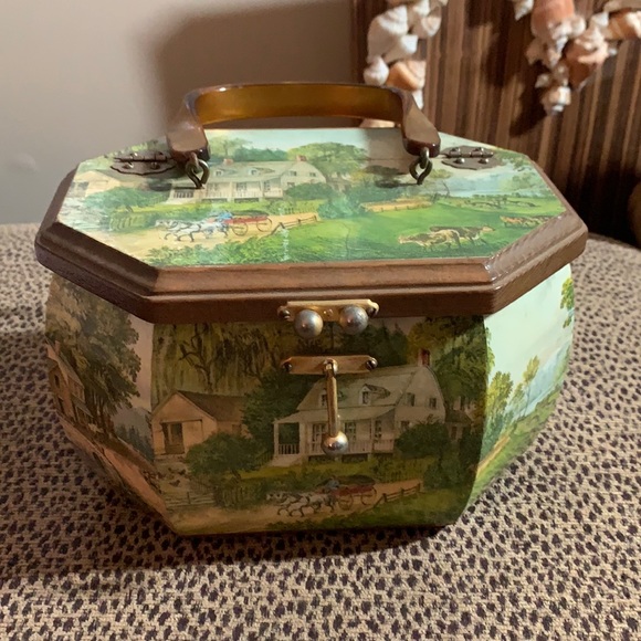 Bags | Vintage Wooden Decoupage Purse | Poshmark